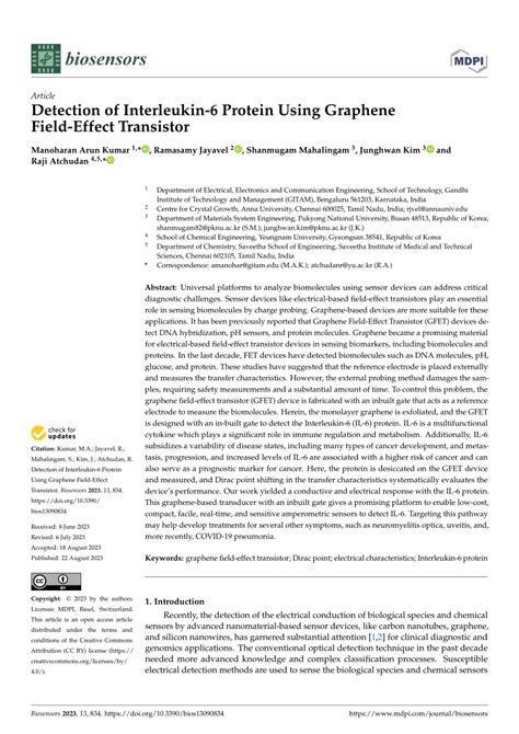 Pdf Detection Of Interleukin 6 Protein Using Graphene Field Effect