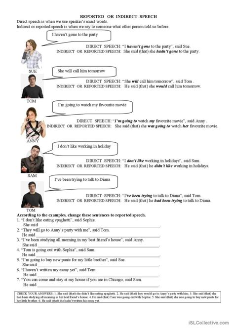 Reported Speech Said English Esl Worksheets Pdf And Doc