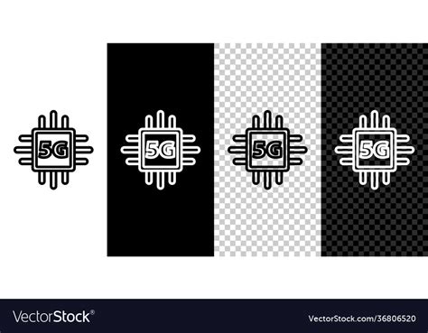 Set Line Computer Processor 5g With Microcircuits Vector Image