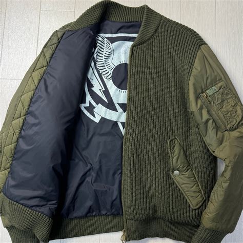 【目立った傷や汚れなし】美品 L相当★ディーゼル Diesel 身頃ニット ローゲージ編 コンビジャケット Ma 1 ジップブルゾン 異素材