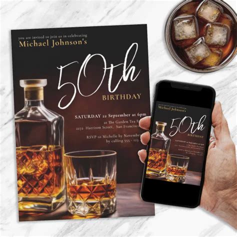 Elegant Whiskey Black Gold 50th Birthday Invitation Zazzle