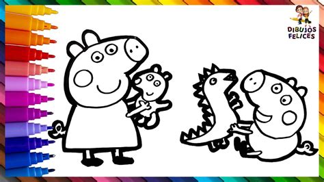 Dibuja y Colorea A Peppa Pig Y Su Familia Dibujos Para Niños YouTube