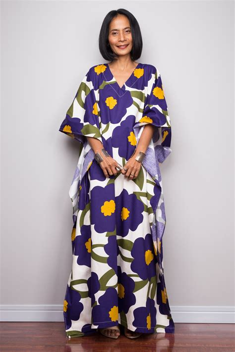 Floral Dress Kaftan Flower Print Maxi Dress Loose Fit Etsy