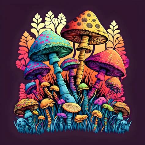 Premium Photo Psychedelic Mushrooms Limited Colors Pattern