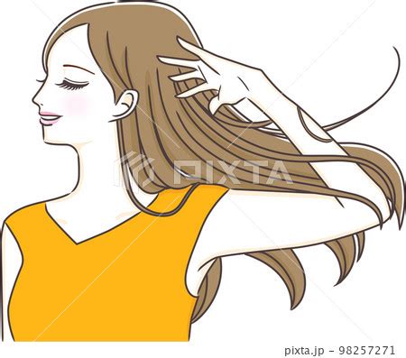 長い髪をなびかせポーズをとる若い女性のイラストのイラスト素材 98257271 PIXTA