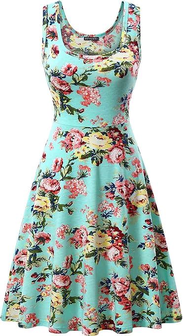 Fensace Womens Tank Top Midi Green Floral Sun Dresses 18016 16 Large