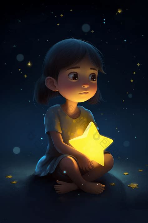 星空女孩星星数字插画图片 包图网