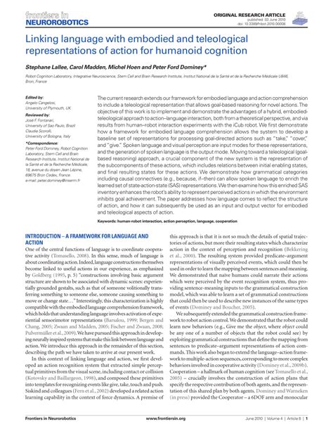 Pdf Linking Language With Embodied And Teleological Representations Of Action For Humanoid