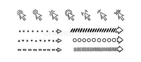 Doodle Click Icon And Arrows Set Hand Drawn Mouse Cursor Sketch Vector Illustration Stock