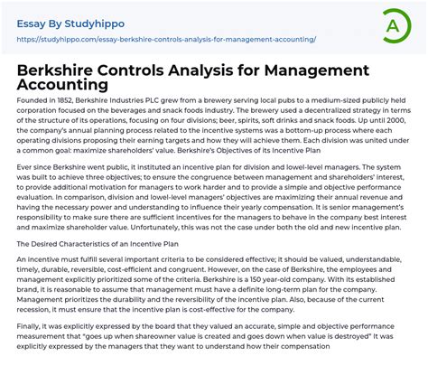 Berkshire Controls Analysis For Management Accounting Essay Example