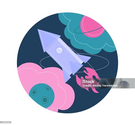 공상 과학 스티커 하늘에서 날아 다니는 로켓 우주와 우주 은하와 우주 우주의 모험과 여행 환상과 상상력 평면 벡터 일러스트 레이