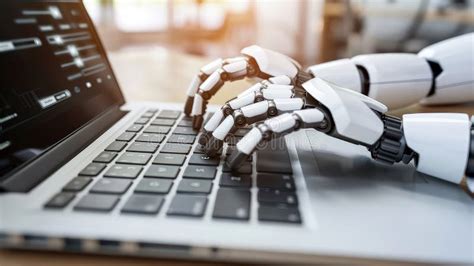 Robot Hands Typing Text On A Laptop Keyboard Stock Photo Image Of