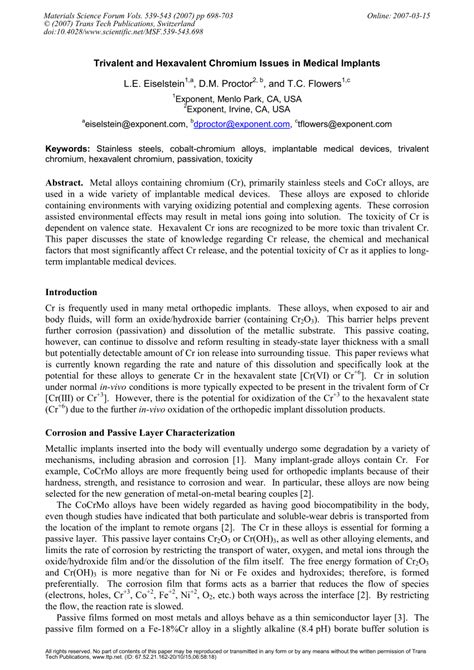 Pdf Trivalent And Hexavalent Chromium Issues In Medical Implants
