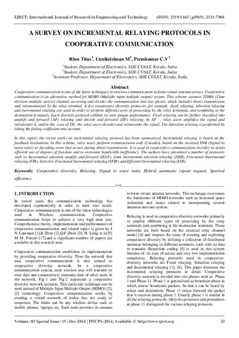 Pdf A Survey On Incremental Relaying Protocols In Cooperative Communication
