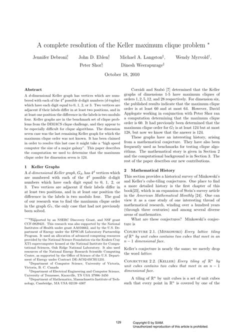 PDF A Complete Resolution Of The Keller Maximum Clique Problem