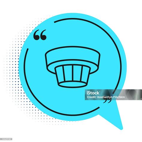 흰색 배경에 격리 된 검은 줄 연기 경보 시스템 아이콘 연기 감지기 파란색 음성 버블 기호입니다 벡터 긴급 표시에 대한 스톡 벡터 아트 및 기타 이미지 Istock