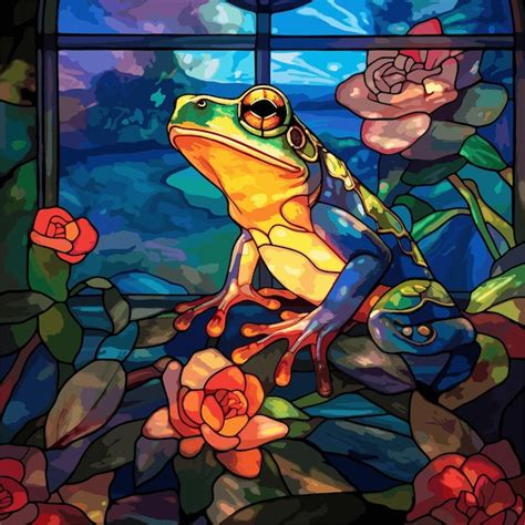 Premium Vector Illustration In Stained Glass Style With Abstract Frog