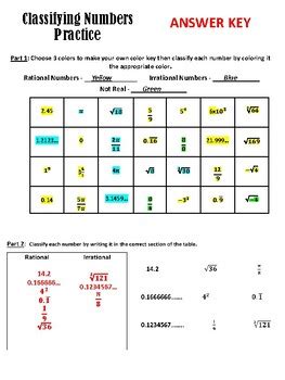Classifying Numbers Practice Worksheet Rational Irrational Real
