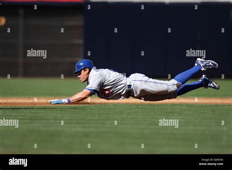 Dodgers Scott Podsednik Steals Second Base Against The Padres During