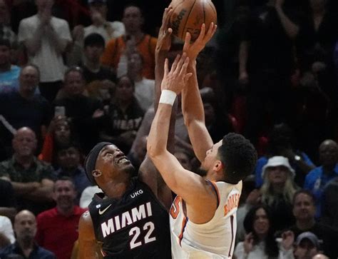 Look Jimmy Butler Blocks Devin Bookers Potential Game Winning Shot To