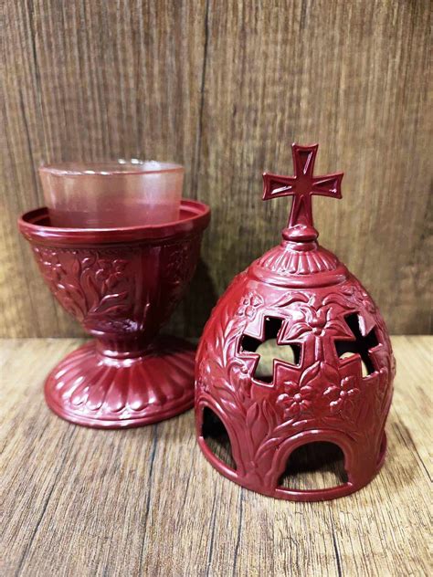 Red Standing Oil Lamp Table Oil Lamp Oil Vigil Lamp Brass Oil Candle With Glass Cup Home Decor
