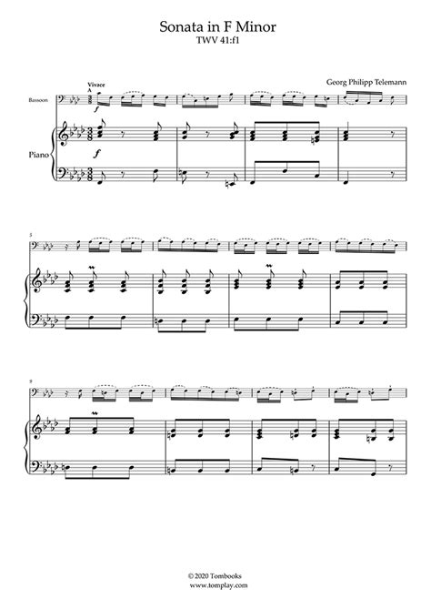 Partition Piano Sonate Pour Basson En Fa Mineur Twv 41f1 Iv Vivace