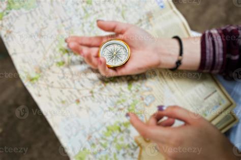 Close Up Photo Of Female Hands With Compass On A Map 10489276 Stock Photo At Vecteezy