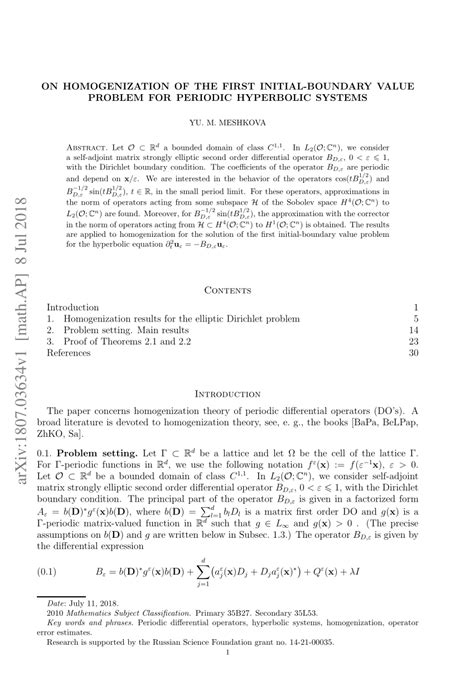Pdf On Homogenization Of The First Initial Boundary Value Problem For Periodic Hyperbolic Systems