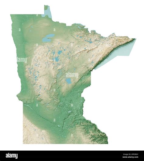 The Us State Of Minnesota D Rendering Of Shaded Relief Map With Water