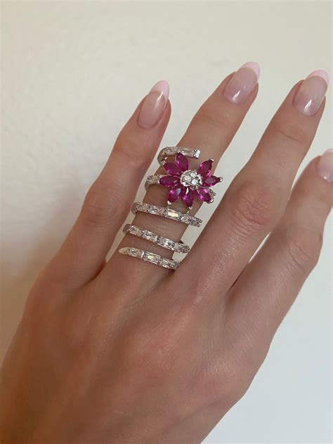 Anillo De Dedo Completo Blanco Oro Anillo Plata Plata Etsy
