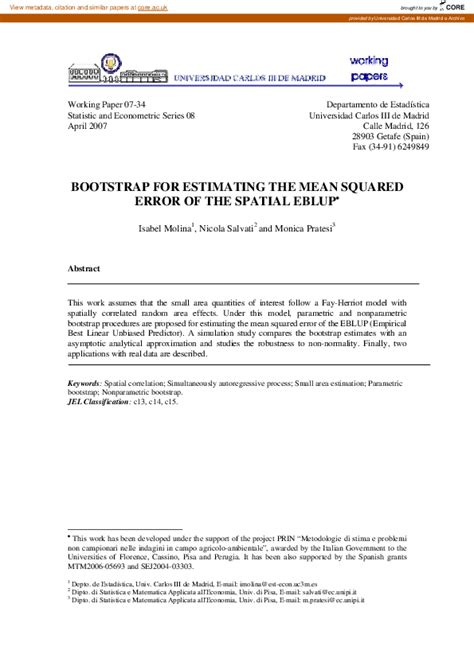 Pdf Bootstrap For Estimating The Mean Squared Error Of The Spatial Eblup