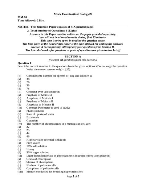 Class 10 2022 Final Pdf Meiosis Chloroplast