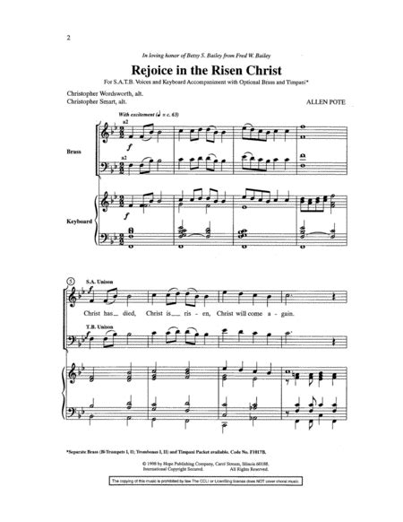 Rejoice In The Risen Christ By Allen Pote 4 Part Digital Sheet