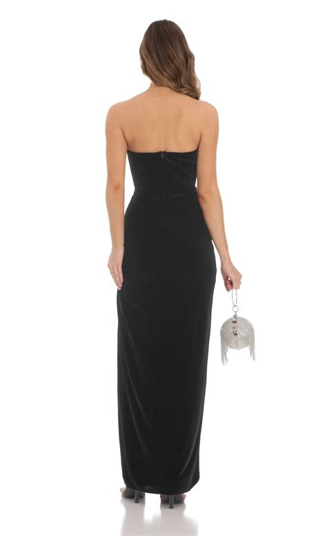 Sweetheart Velvet Strapless Dress In Black Lucy In The Sky