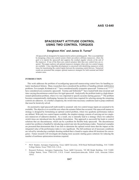 Pdf Spacecraft Attitude Control Using Two Control Torques