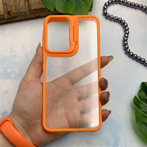 قاب گوشی Galaxy A15 سامسونگ Case Pro اورجینال دور سیلیکونی استندشو شفاف نارنجی کد 52667 قاب سنتر