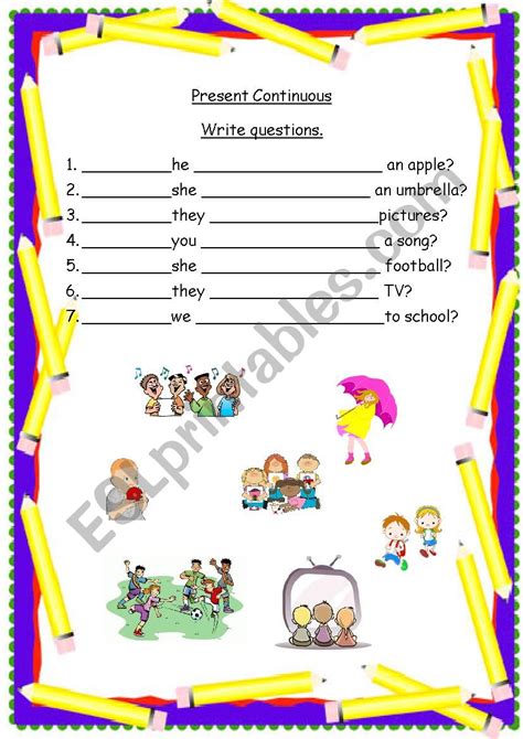 Present Continuous Interrogative Questions Esl Worksheet By Nataliap