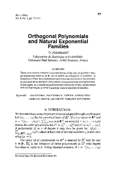 Pdf Orthogonal Polynomials And Natural Exponential Families
