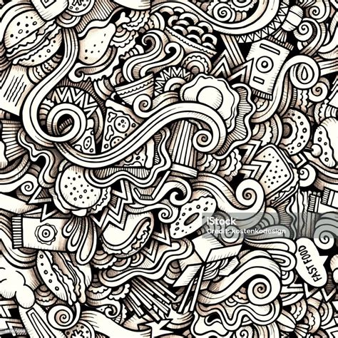 말풍선이 있고 손으로 그린 Doodles 주제에 대해 즉석식 스타일 즉석식에 대한 스톡 벡터 아트 및 기타 이미지 즉석식