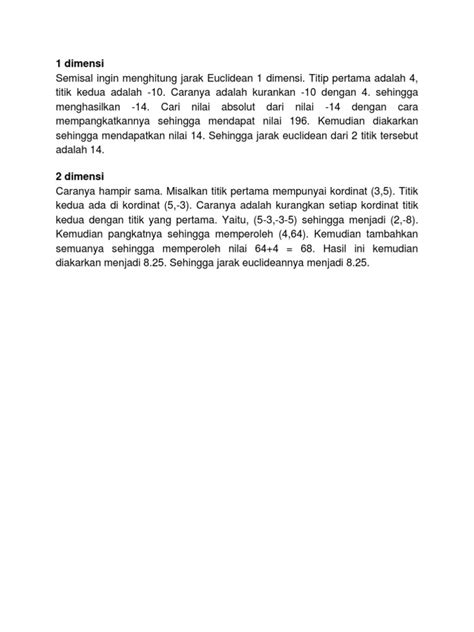Menghitung Jarak Euclidean Dalam 1 Dan 2 Dimensi Pdf