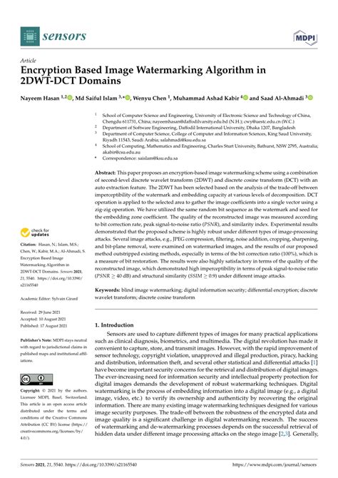PDF Encryption Based Image Watermarking Algorithm In DWT DCT Domains