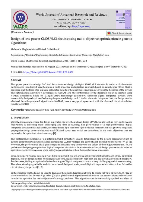 Pdf Design Of Low Power Cmos Vlsi Circuits Using Multi Objective