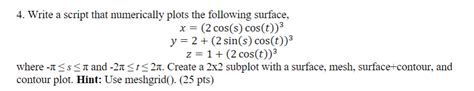 Solved 4 Write A Script That Numerically Plots The Chegg