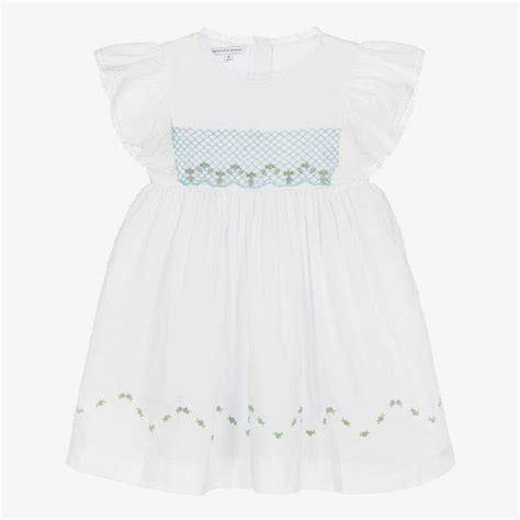Beatrice And George Girls White Hand Smocked Cotton Dress