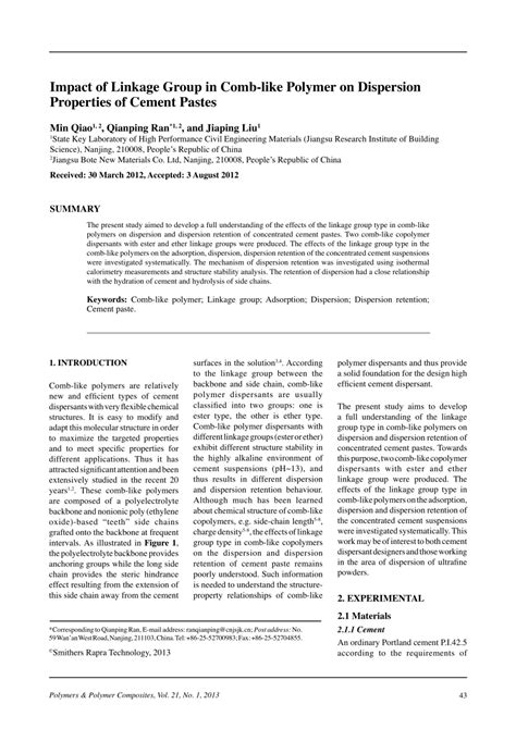 Pdf Impact Of Linkage Group In Comb Like Polymer On Dispersion