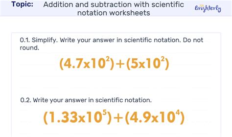 Addition And Subtraction With Scientific Notation Worksheet Free