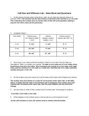 Copy Of Copy Of Cell Size Lab Student Answer Sheet Cell Size And Diffusion Lab Data Sheet