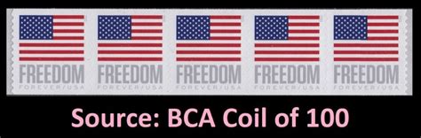 US Flag Freedom Forever Strip BCA 5 Stamps From Coil Of 100 MNH 2023