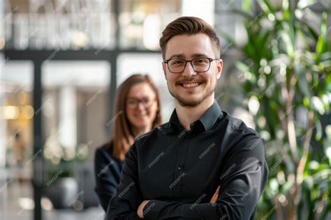 Premium Photo A Man Wearing Glasses And A Black Shirt With A Smile On