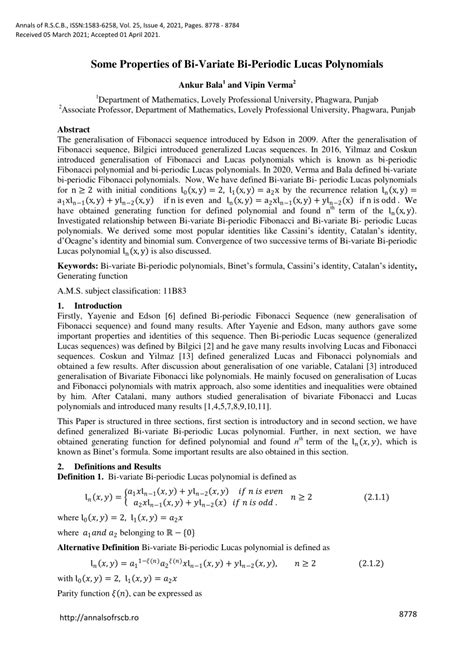 Pdf Some Properties Of Bi Variate Bi Periodic Lucas Polynomials